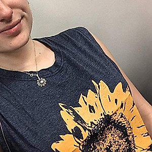 YOMXL Sunflower Printed Tank Tops Womens Crew Neck Sleeveless Vest Boyfriend Style Tee Navy