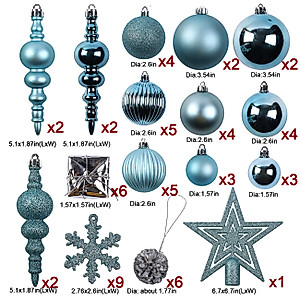 Sunnyglade 60ct Blue Christmas Tree Ball Ornaments Set Shatterproof Christmas Bling-Bling Hanging Decoration with Hand-held Gift Package for Xmas Tree Holiday Wedding Party