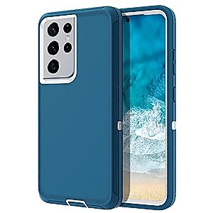 I-HONVA for Samsung Galaxy S21 Ultra Case Shockproof Dust/Drop Proof 3-Layer Full Body Protection [Without Screen Protector] Rugged Heavy Duty Cover Case for Galaxy S21 Ultra 5G 6.8,Turquoise/White