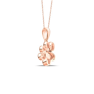 Diamond2Deal 10K Rose Solid Gold Diamond Dog Paw Print Pendant Rope Chain Necklace for Women 18inch (1/8Ct/ I2,H-I)