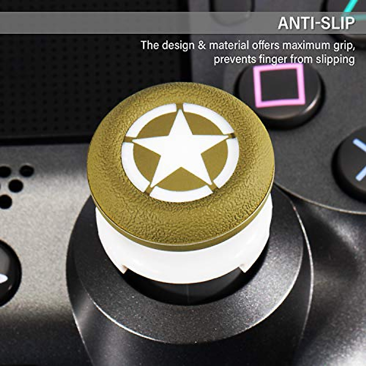 Playrealm FPS Thumbstick Extender & Printing Rubber Silicone Grip Cover 2 Sets for PS5 Dualsenese & PS4 Controller (WWII US Army)