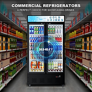 ECEVT 30 Cu.ft. Commercial Beverage Refrigerators Glass Door Refrigerator Upright Display Cooler with Soft LED Light and Adjustable Shelves for Restaurant Grocery Stores Home, Black
