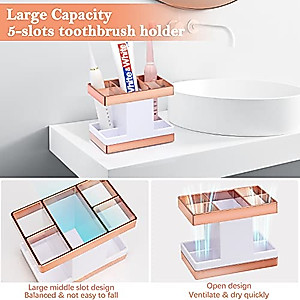 Chintu Kids Toothbrush Holder Set Rust Free Family Toothpaste Holder for Bathroom Countertop, Plastic Toothbrush Organizer Stand, Electric Toothbrush Holder Bathroom Shower Accessories Withe/Rose Gold