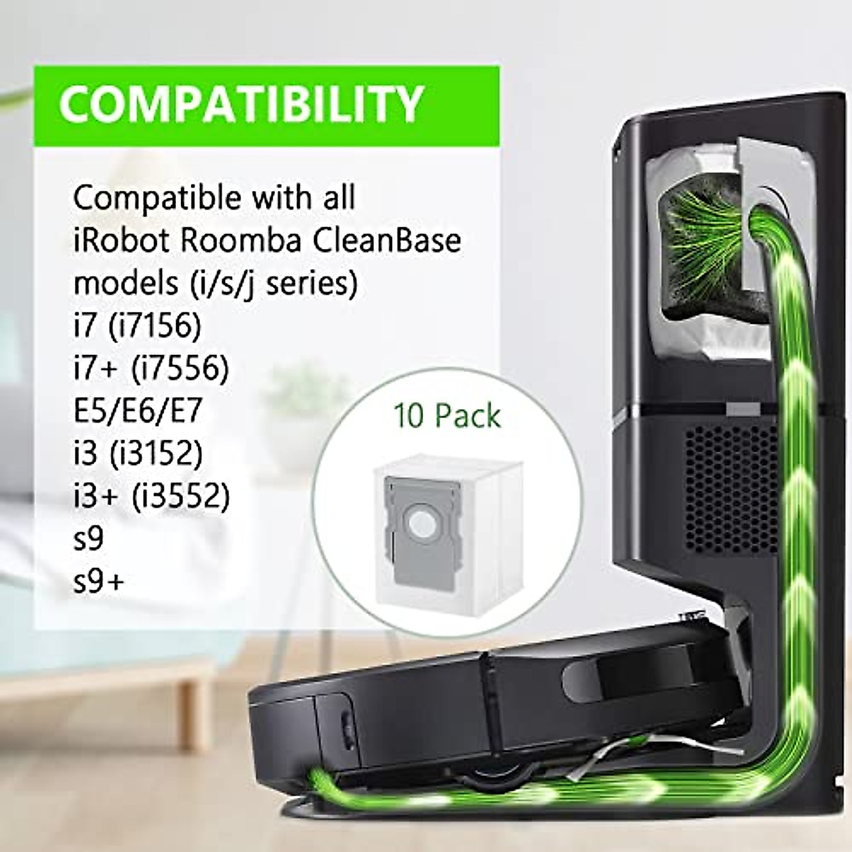 10 Packs Vacuum Bags for iRobot Roomba i7 i7+ j7 j7+/Plus (7550) i3 i3+ (3550) i4 i4+(4552) i6 i6+ (6550) i8 i8+ (8550) s9 s9+ (9550) i & j & s Series Clean Base Automatic Dirt Disposal Bags