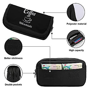 Coffee Till Cocktails Pencil Case with Two Large Compartments Pocket Big Capacity Storage Pouch Pencil Bag for School Teen Adult