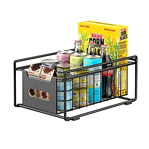 Under Sink Organizers and Storage - Under Cabinet Organizer for Bathroom, Kitchen, Living Room, 1 Tier Metal Shelf Basket Holds up to 50lbs for Bathroom,Black