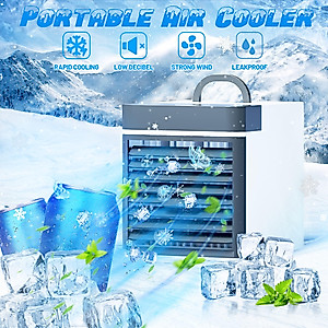 Portable Air Conditioner, Upgraded Mini Personal Anti-leakage Water Ice Cooling Air Cooler Fan with 3 Speeds, Small for Room Bedroom Office Home Tent