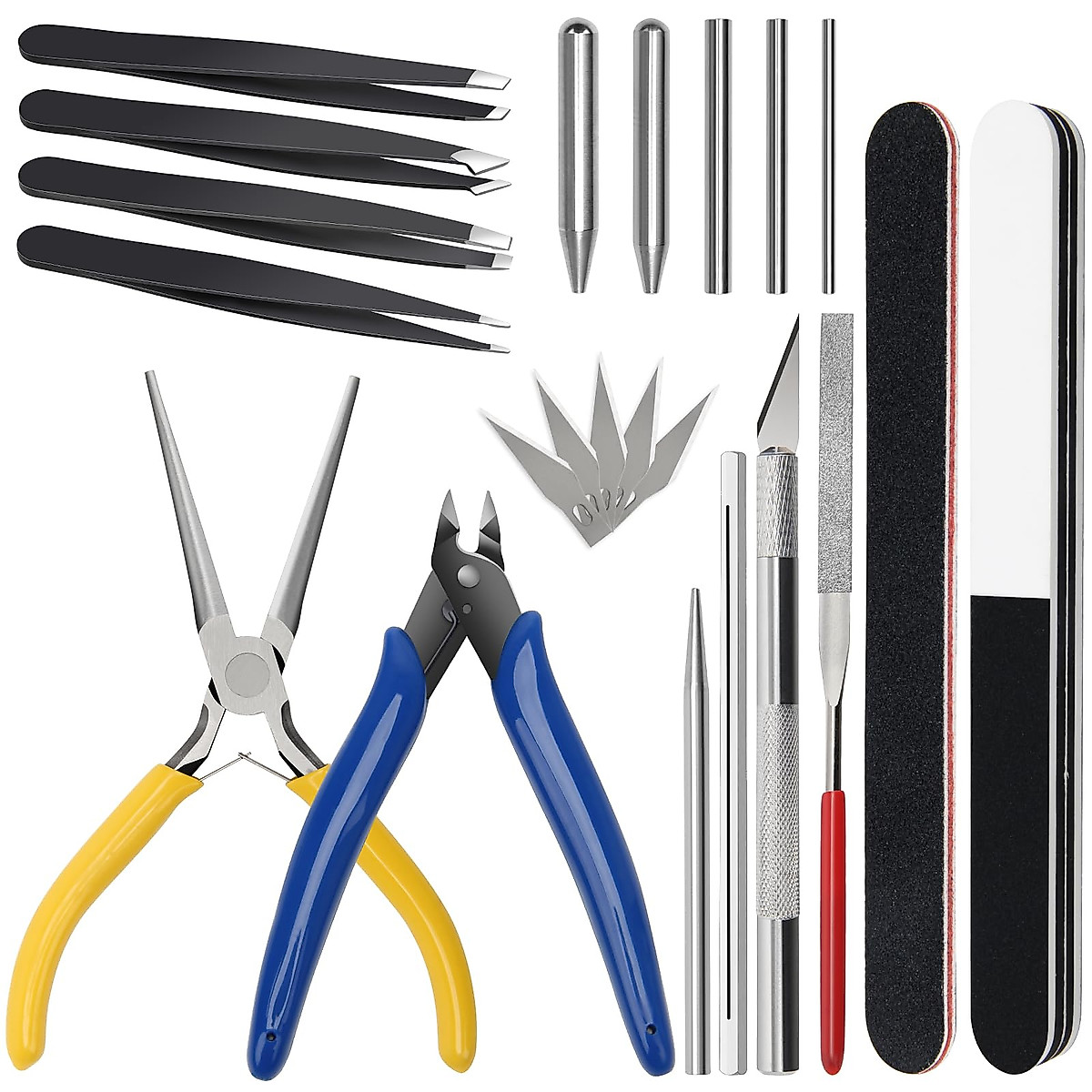 Catcan 17 Pieces Metal Puzzle Tool Set, DIY Metal Model Kit Including Clippers Edge Bending Tools Tab Twisting Tool Cylinder Cone Shape Bend Assist Tool 4 Metal Tweezers (17) (17)