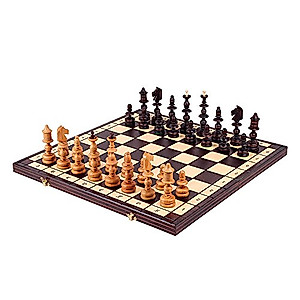 The Alcazar Chess Set an Unique Hand Crafted Wood Chess Pieces with a 5 inch King, 22.8 inch Wooden Chess Board that Folds for Chess Piece Storage