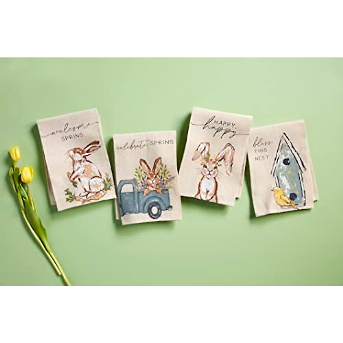 Mud Pie Painted Spring Hand Towel, Happy, 21" x 14"