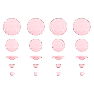 HomeVss, Stoneware French Countryside 20pc Dinnerware Set, Speckled and Antique Pink