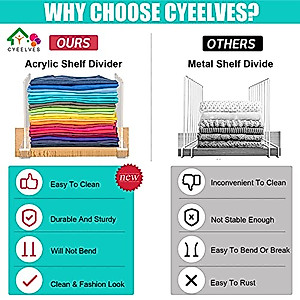 6 Pack Closet Shelves, Shelf Dividers, Clear Acrylic Shelf Divider for Closets, Wood Shelf Dividers Purse Organizer Separators, Closet Shelf Organizer for Kitchen Cabinets Storage Clothes Organization