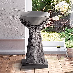 Koncemel Outdoor Concrete End Table - Rustic Industrial Accent Table with Pedestal Base and Two Hands - Perfect for Living Room, Bedroom, Porch - Purplish-Pinkish Grey