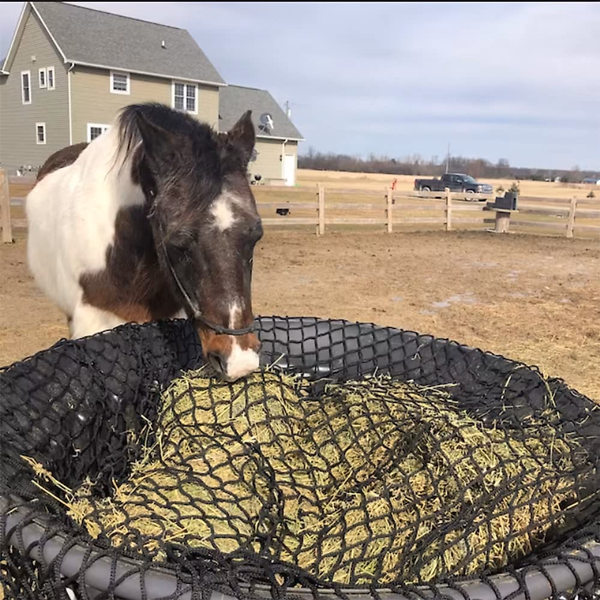 YardJoyliz Stock Tank Hay Net for 100 Gallon-150 Gallon Stock Tank Heavy Duty 1-4/7" Holes Slow Feed Hay Net, Black