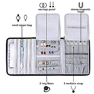 Teamoy Velvet Travel Jewelry Roll, Jewelry Storage Bag Organizer for Necklaces, Earrings, Bracelets, Rings, Brooches and More, Compact and Easy to Carry (Large, Velvet- Black)