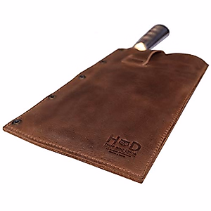 Hide & Drink, Cleaver Butcher Knife Leather Holster, Fits (4.25 x 8.25 in.) Knives/Guard/Sheath/Case/Kitchen Essentials, Handmade Includes 101 Year Warranty :: Bourbon Brown