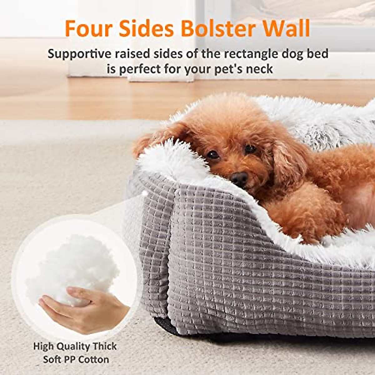 MIXJOY Small Dog Bed for Small Medium Large Dogs, Calming Cat Beds for Indoor Cats and Puppy, Washable Rectangle Orthopedic Dog Sofa Bed, Soft Plush Pet Bed with Anti-Slip Bottom (20''x 19''x 6'')