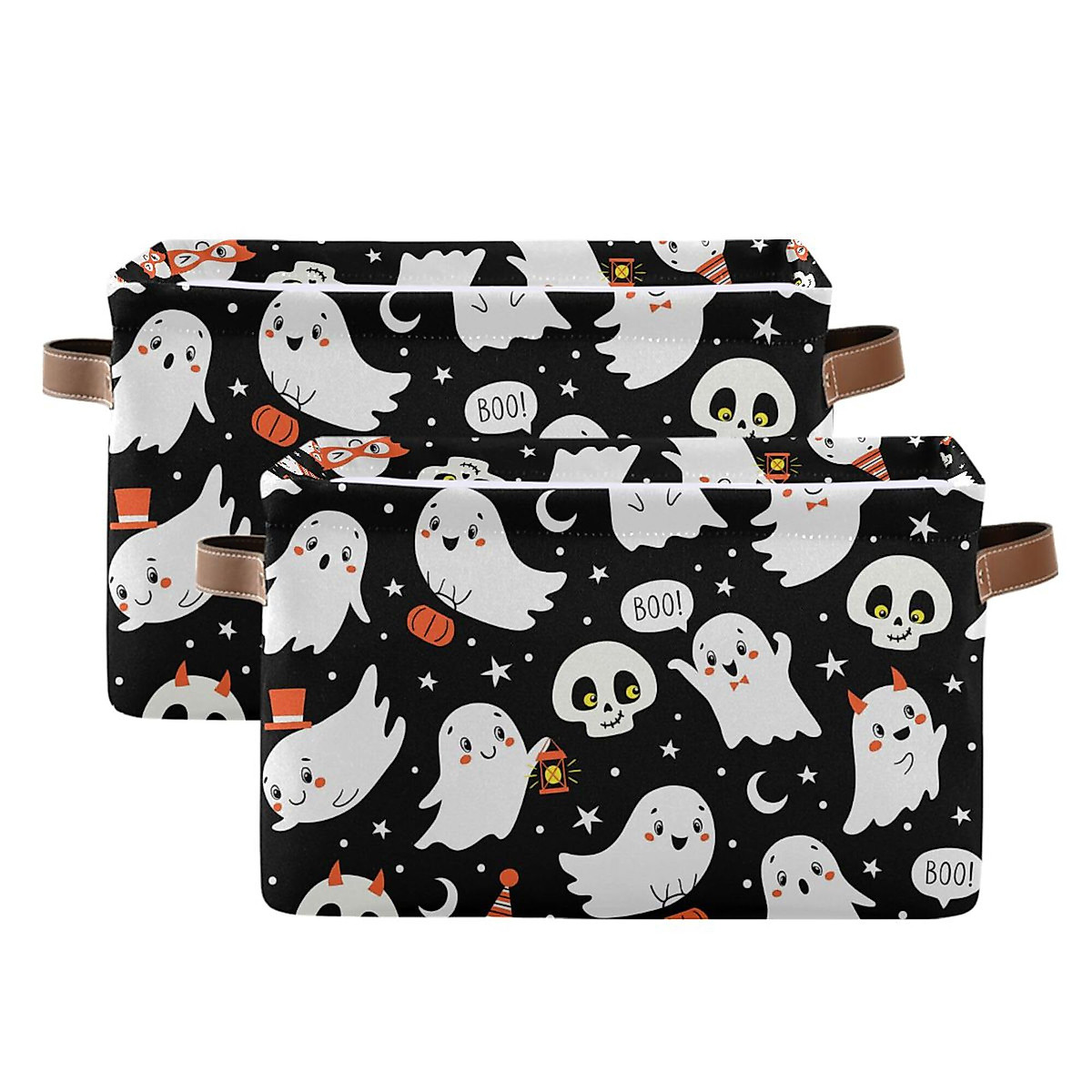 xigua Halloween Decorations Ghost Storage Basket Collapsible Toy Storage Bins Waterproof Canvas Storage Basket with Leather Handles for Home Closets Offices,Bedrooms,Toy and Gift Baskets,1PCS