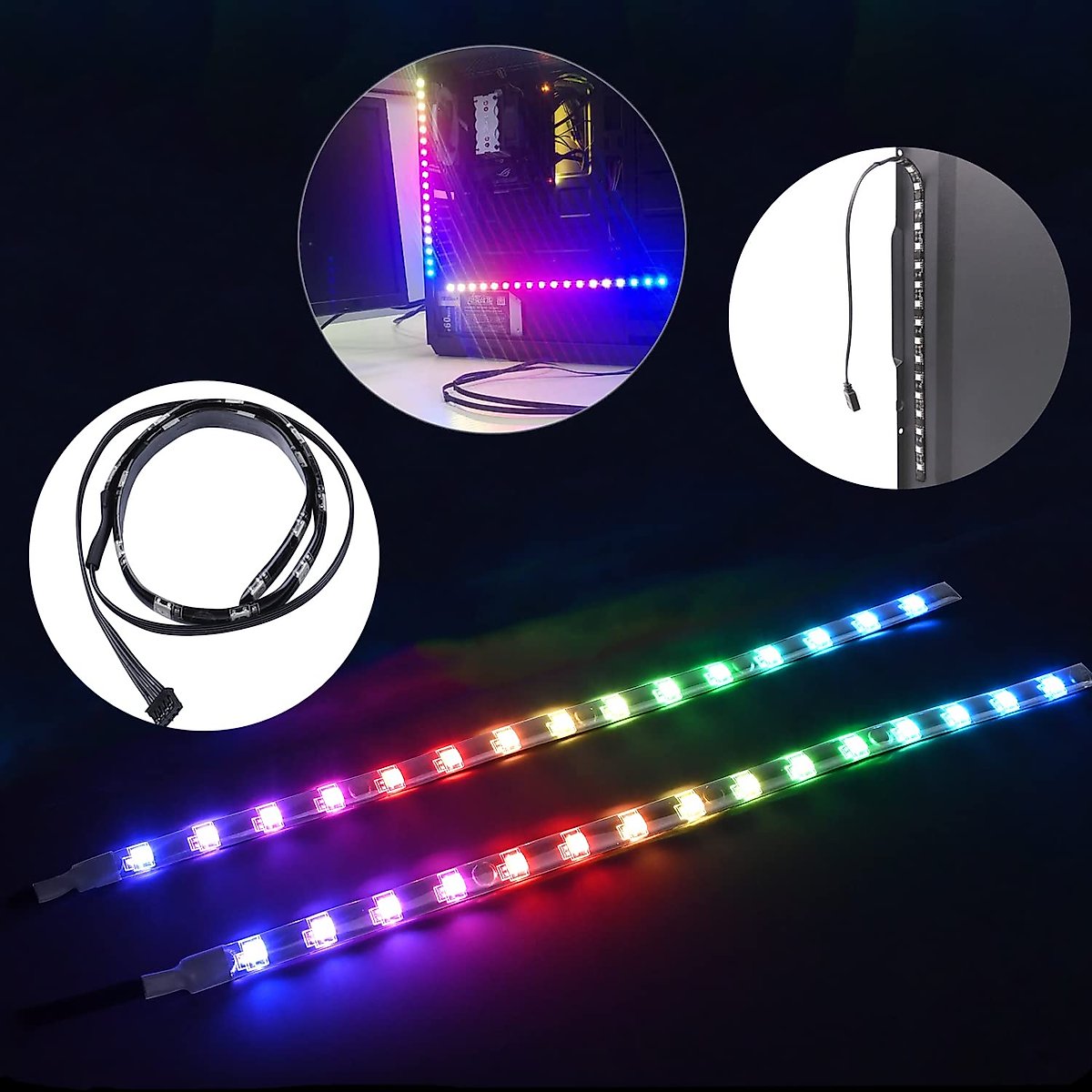 DS 140MM LED Fans with Controller for PC Cases, Addressable RGB Fans for Computer Case, CPU Coolers, Radiators System (3Pack RGB Fans, 2Pack PC LED Strips, 4th GEN Hub Box, A Series)