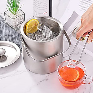LUCKYGOOBO Mini Stainless Steel Ice Bucket Portable Double Wall Ice Bucket with Tong, Hotel Bucket/Champagne Bucket/Beverage Bucket,Size 1.3 Liters 5.5 x 5.5 in,Serveware for Party,Event,and Camping.