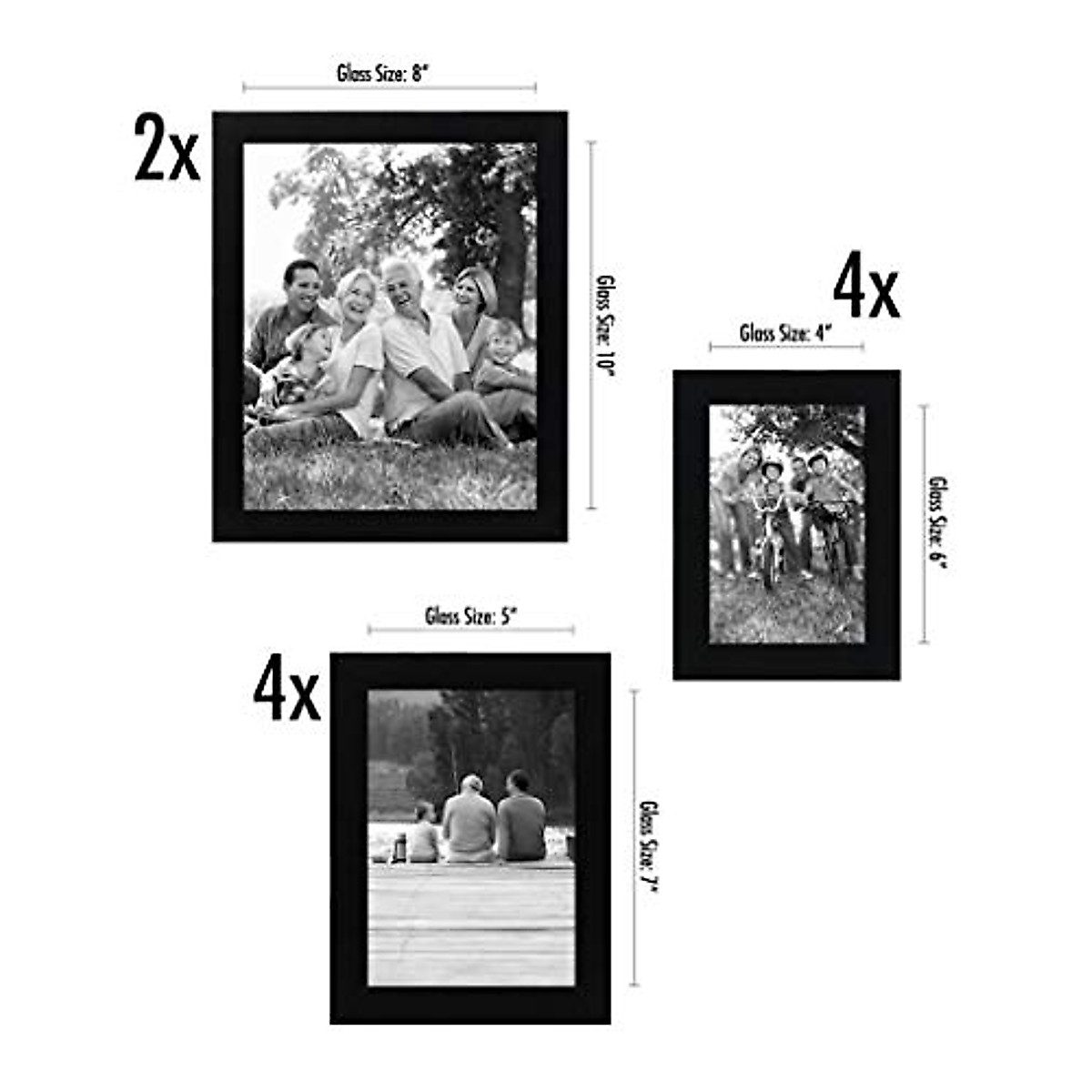 Americanflat 10-Piece Black Picture Frame Set | Includes Sizes 8x10, 5x7, and 4x6. & 7 Pack Gallery Wall Set | Displays One 11x14, Two 8x10, and Four 5x7 inch photos