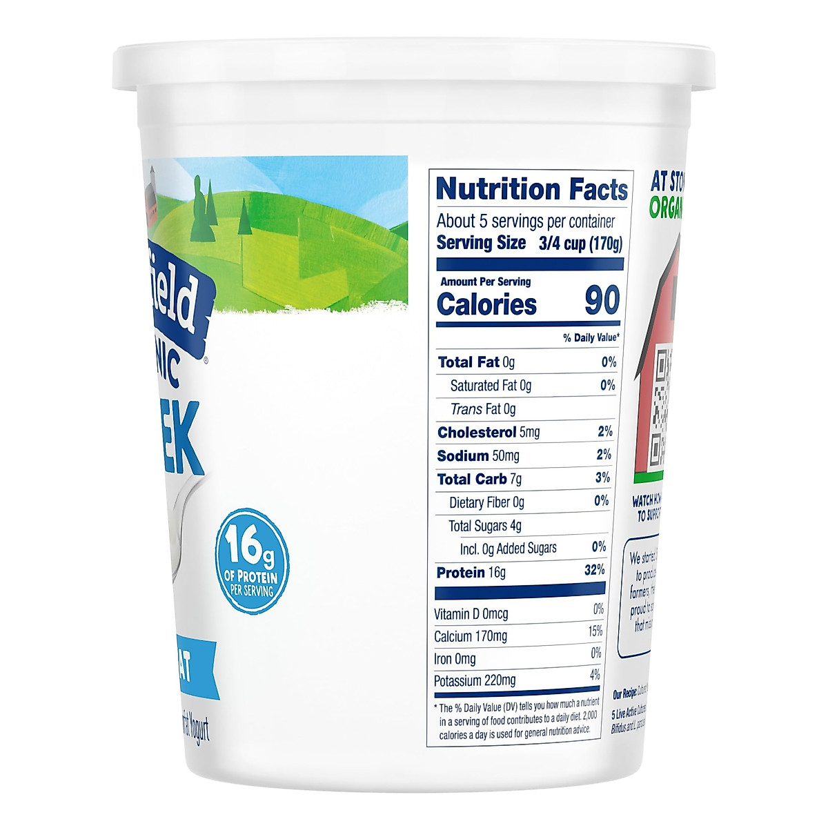 Stonyfield Organic Greek Nonfat Yogurt, Plain, 32 oz. – High in Protein (16g), 0% Fat; Multiserving Yogurt Snack & Cooking Substitute