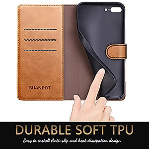 SUANPOT for iPhone 7 Plus/8 Plus 5.5"(NON iPhone 7/8 4.7") with RFID Blocking Leather Wallet case Credit Card Holder,Flip Book Phone case Shockproof Cover Women Men for Apple 7 Plus/8 Plus case
