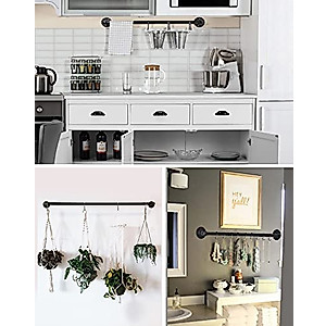 Bailoo Industrial Pipe Pot Pan Rack 21" (2 Pack), Wall mount Pot hangers Pan Hanging Rail Lid Hanger for kitchen with 10 S Hooks