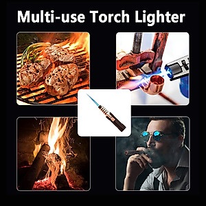 Butane Torch Lighter - Solar Beam Torch - Turbine Torcher - Jet Flame Torch Lighter - Windproof Adjustable Refillable Lighter for Candle Camping BBQ Kitchen, Mens Gifts (Without Gas) (Red)