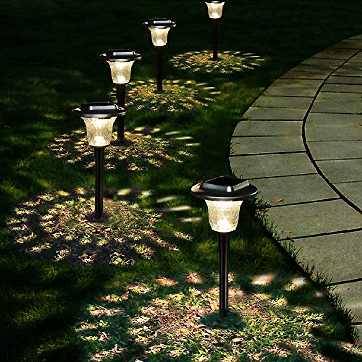 Flykul Solar Lights Outdoor, Auto Color Changing Solar Pathway Colorful Bright Glass Garden Lights,Waterproof Solar Powered Landscape Lights for Lawn Patio Courtyard Walkway Yard (Warm White)