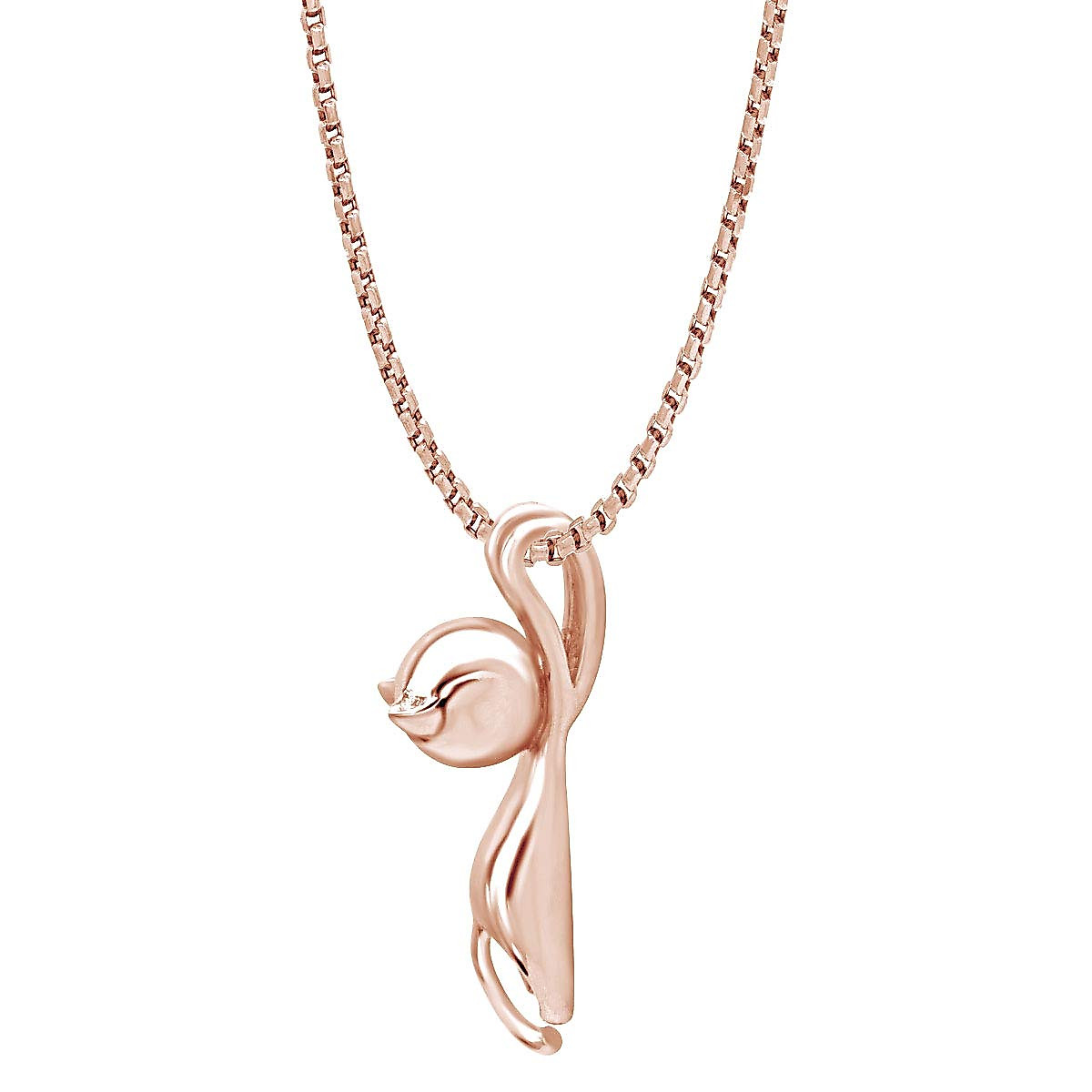 AFFY 14k Rose Gold Over Sterling Silver Flying Hanging Cat Pendant Necklace for Women