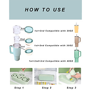 Ice Mold for Stanley Tumbler Cup, 3 PCS Silicone Hollow Cylinder Ice Cube Tray with Lid for 30OZ-40OZ Straw Tumbler, Large Ice Cube Mold for Freezer, Ice Maker for Whiskey, Cocktail, Coffee (Green)