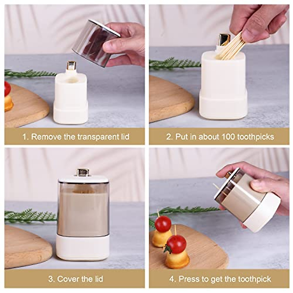 Toothpick Holder Dispenser——2pcs Pop-Up Automatic Toothpick Dispensers with 1,000 Toothpicks for Home Livingroom Kitchen Restaurant, Thickening Toothpicks Container, Novelty Sturdy Secure Toothpick Storage Box (A-WHITE*2)