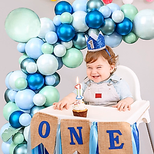 125pcs Blue Green Macaron Balloon and Metallic Blue Silver Balloon Garland Kit for Birthday Retirement Bridal Baby Shower Graduation Wedding Anniversary Party Decoration