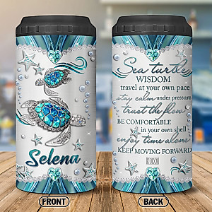 KOIXA Personalized Can Cooler Sea Turtle Tumbler Stainless Steel Insulated Coozie 4-in-1 16oz Beverage Can Holder Travel Cup With Name Custom Aquatic Animal Turtles Gifts For Women