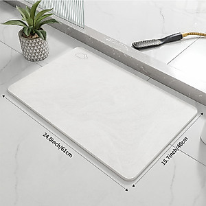 DREAVIO Stone Bath Mat - Quick Dry Diatomaceous Earth Bath Mat, Super Absorbent Diatomite Stone Bath Mats for Bathroom Floor, Kitchen Counter, Tub, Stone Shower Mat (23.5"x15",Marble White)