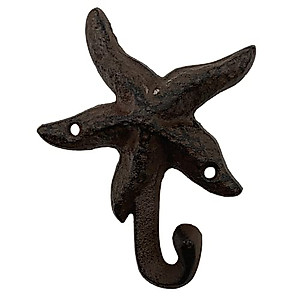 Needzo Cast Iron Starfish Wall Hook for Hanging Coats, Keys, and Robes, Towel Holder for Bathroom Wall, Nautical Decor Beach Decorations for Home, 5 Inches