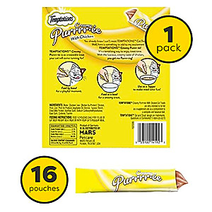 Temptations Creamy Puree with Chicken Lickable, Squeezable Cat Treats, 0.42 Oz Pouches, 16 Count (pack of 1)