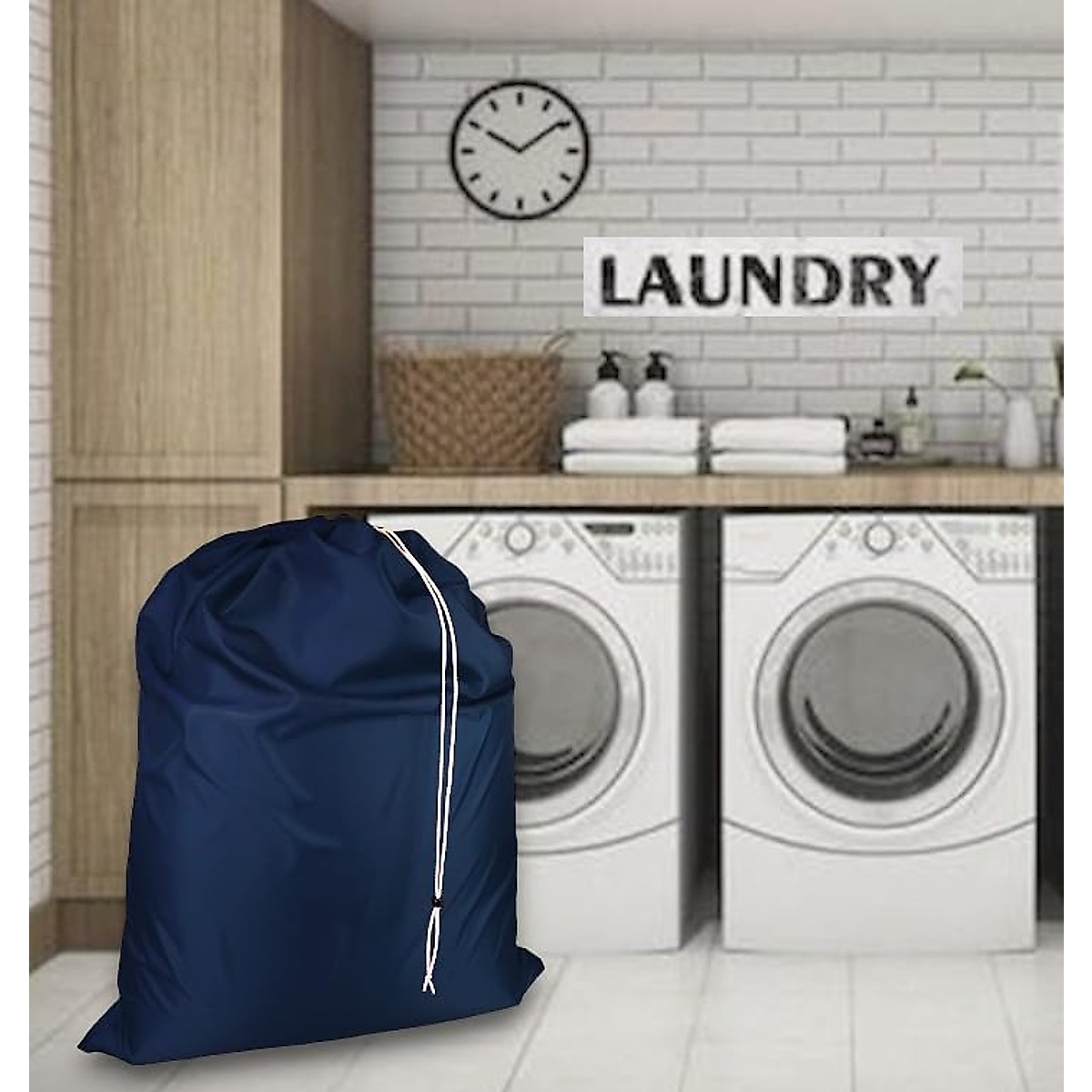 Super Extra Large Heavy Duty 100% Nylon Laundry Storage Bag, H U G E size: L 40" x H 50", Family size Bag with Locking Closure Drawstring, Machine Washable, XXL Organizer Bag. Made in USA (NAVY BLUE)