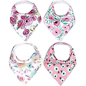 Copper Pearl Baby Bandana Drool Bibs for Drooling and Teething 4 Pack Gift Set “Bloom, Soft Set of Cloth Bandana Bibs for Any Baby Girl or Boy, Cute Registry Ideas for Baby Shower Gifts