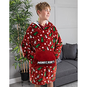 Minecraft Christmas Xmas Vuddie Oversized Blanket Hoodie Kids Boys Girls Red Fleece
