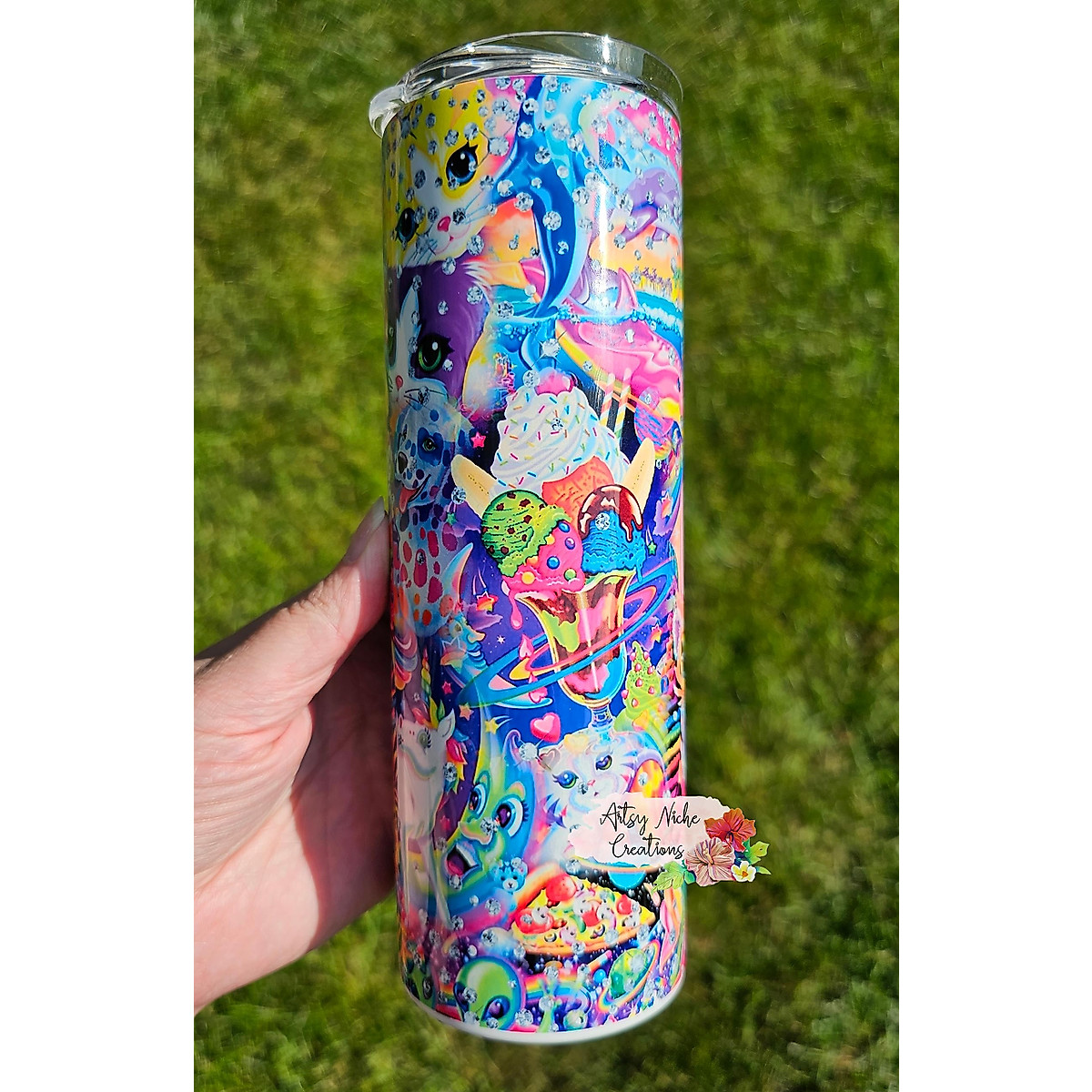 20 oz Lisa Characters Frank Rhinestone Print Handmade Stainless Steel Insulated Sublimation Tumbler