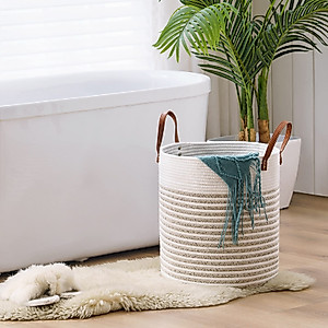 YOUDENOVA Laundry Basket for Blanket- Cotton Nursery Hamper 16 x 14 x 14 Inches, Woven Basket for Kids Toy, Clothes Hamper Basket, Brown