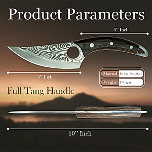 I.N Premium Chef knife 5 inch Handmade Japanese High Carbon Stainless Steel Kitchen Knife with Leather Sheath Full Tang Blade Ergonomic Wenge Wooden Handle for Camping,BBQ