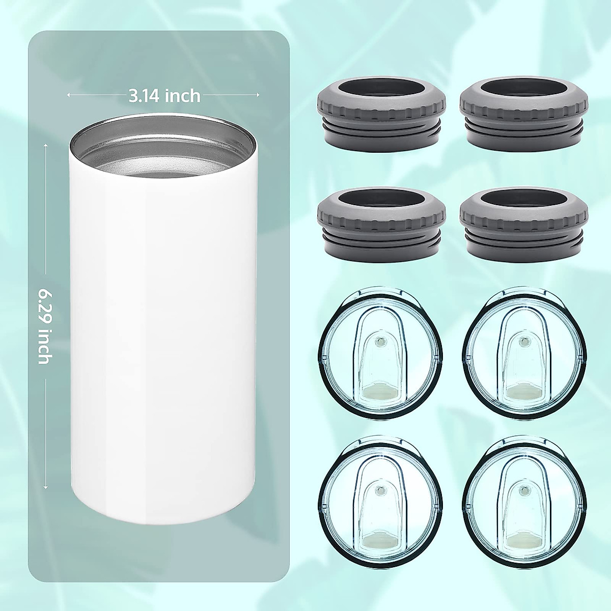 OFFNOVA 16oz Sublimation Can Cooler, 4-in-1 Sublimation Blanks Can Insulated White Stainless Steel Skinny Sublimation Tumbler, Beer Can Cooler