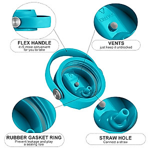 Replacement Straw Lid for Hydroflask Wide Mouth 12 16 18 20 32 40 64 oz,with Straws,Brush,Compatible with Other Wide Mouth Water Bottles (Laguna)