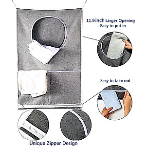 Extra Large Hanging Laundry Hamper,Oxford Fabric Washable Hanging Laundry Bag with 2 Over the Door Hooks 2 Suction Cup Hooks,Over the Door Laundry Hamper with Unique Zipper Design (XXL-GREY-1PC-R)