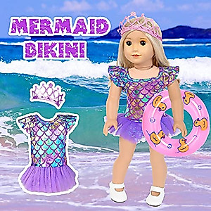 Mermaid 18 inch Doll Clothes and Doll Accessories Case Luggage Travel Play Set Include Suitcase, Dresses, Bag, Camera, Glasses, Pillow, Eyeshade Etc (No Doll)