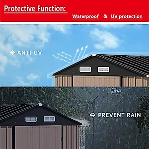 JoanKaren Outdoor Storage Shed House 8x10 FT, Heavy Duty Steel Metal Sheds with Doors for Patio Garden Backyard, Large Cabinet to Store Bikes, Tools and Lawnmowers, Ventilated & Waterproof (Brown)