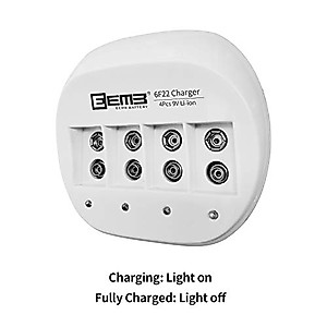 EEMB LP 9V Rechargeable Lithium ion Battery Charger for 6F22 650mAh 9Volt Li-ion Batteries for Smoke Alarm Digital Cameras Toys Clocks (4 Bay Charger)